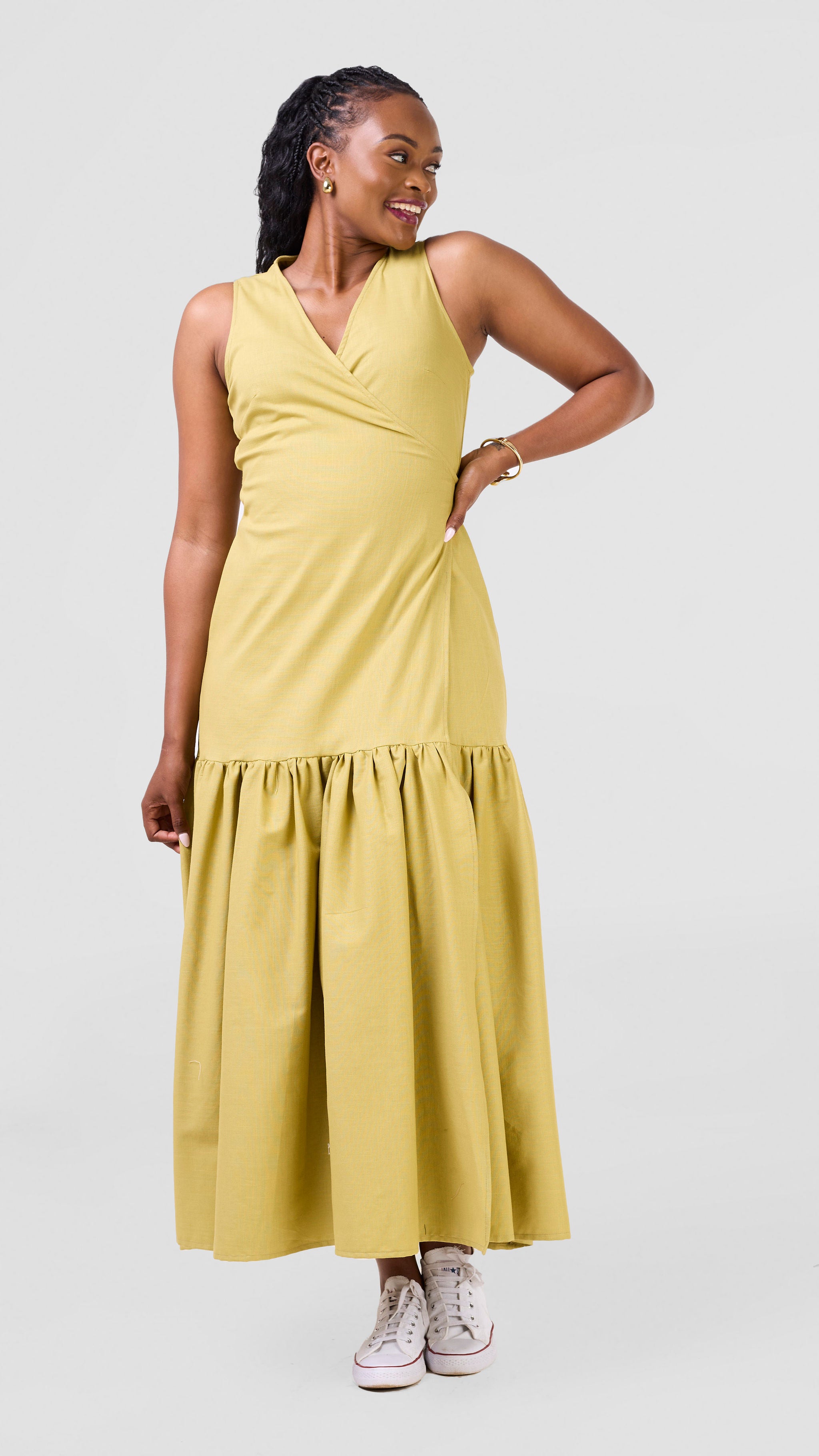 Safari Naledi Gathered Panel Wrap Dress - Olive – Shopzetu
