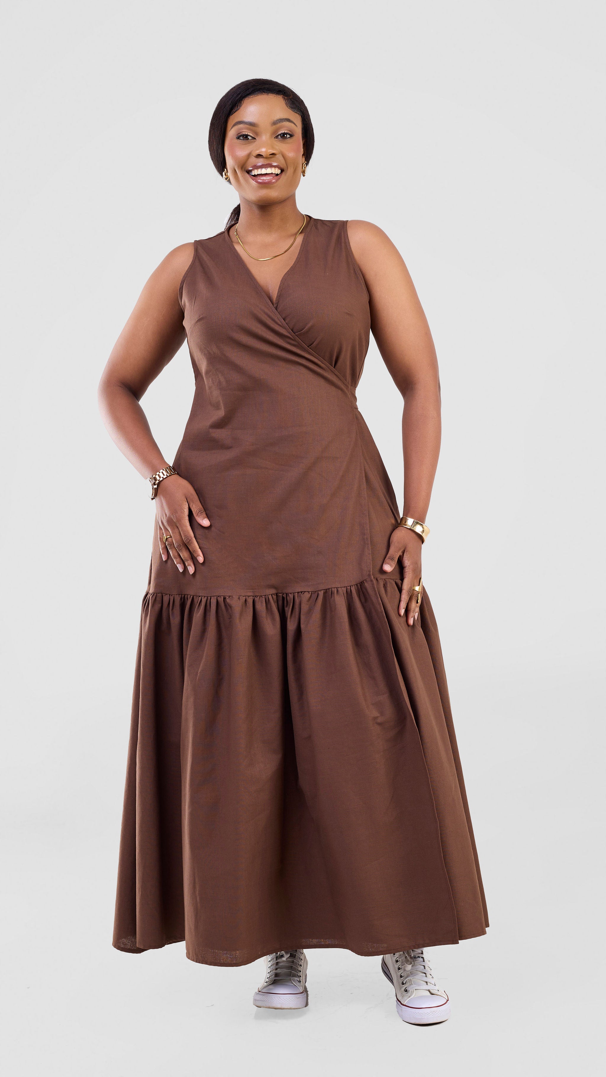 Safari Naledi Gathered Panel Wrap Dress - Chocolate – Shopzetu